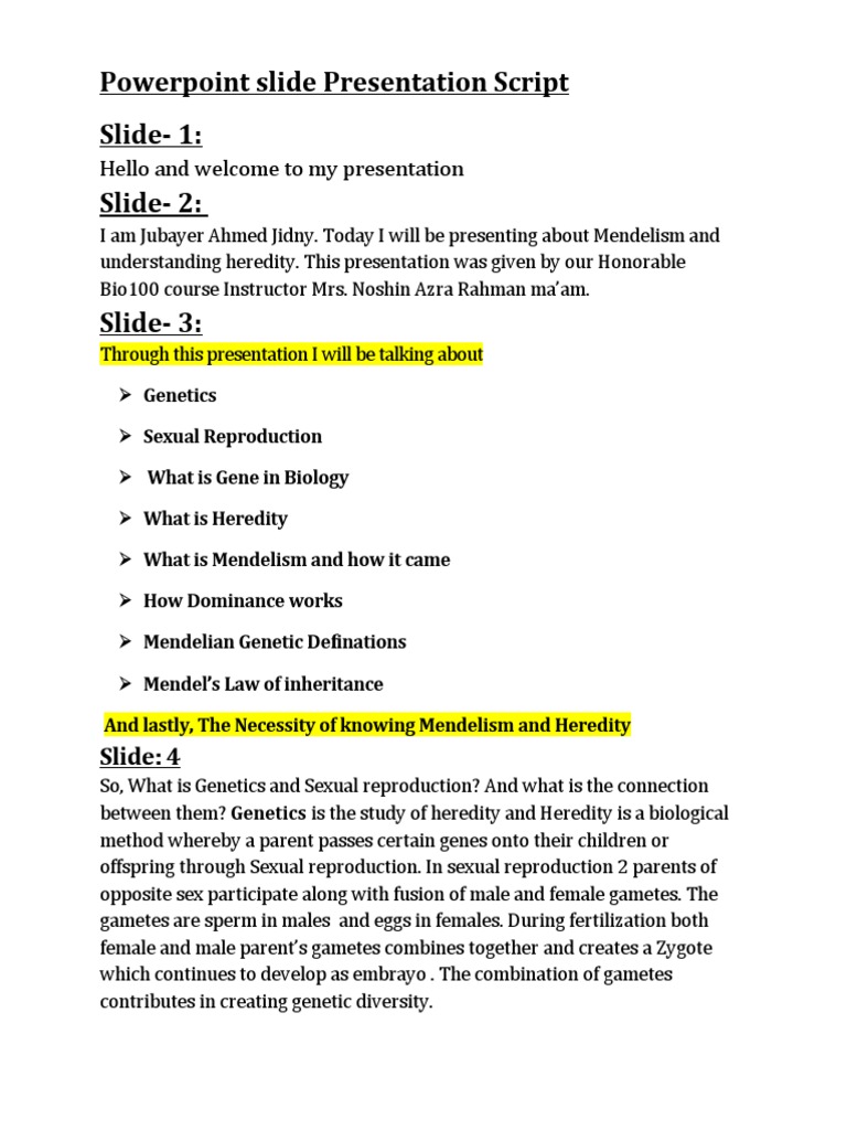 Presentation Script | PDF | Zygosity | Allele