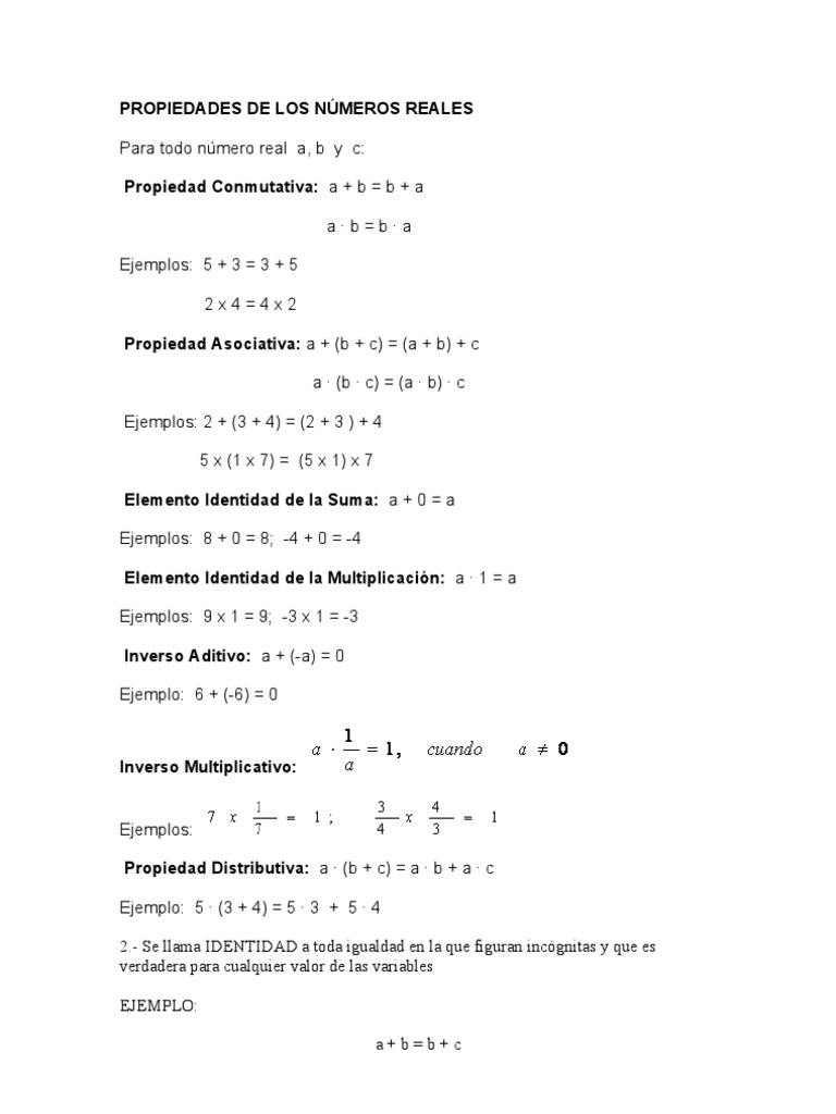 Tabla De Propiedades De Los Números Reales Propiedades De La Derivada