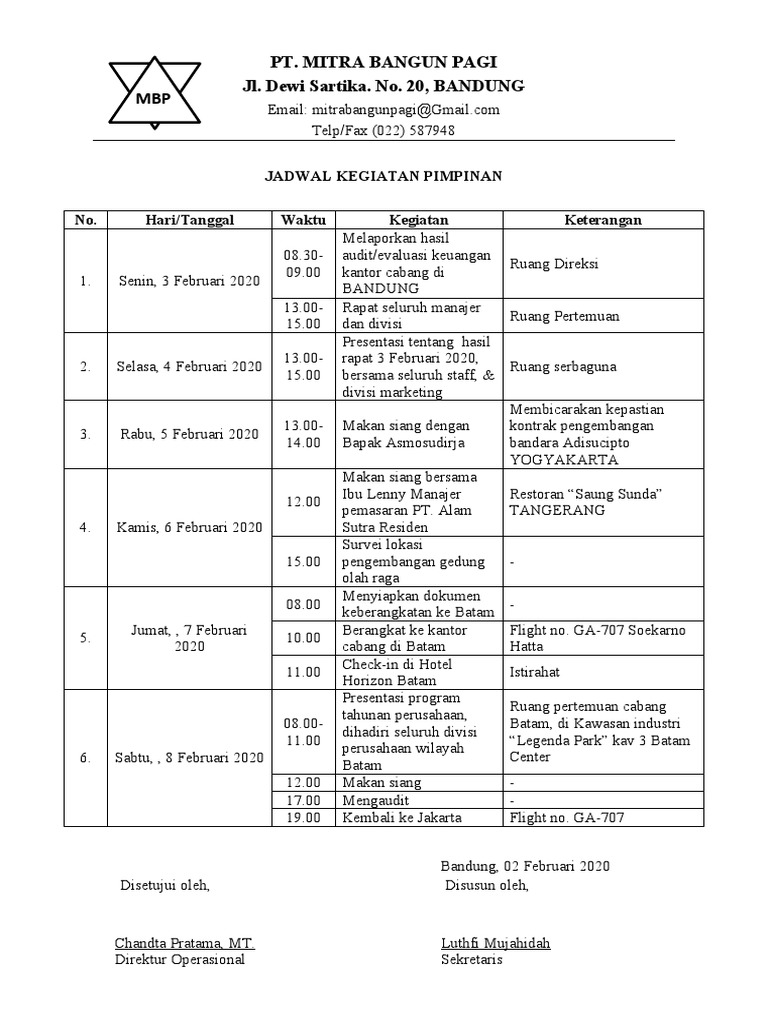 Jadwal Kegiatan Pimpinan | PDF