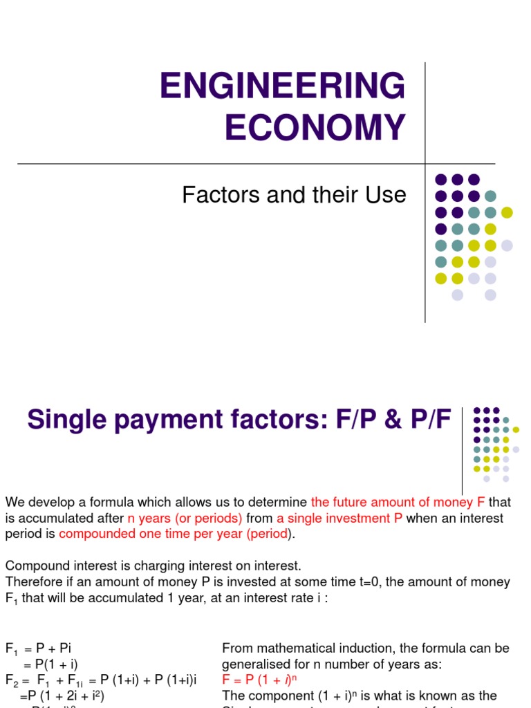 Engineering Economy Factors Guide | PDF | Formula | Compound Interest