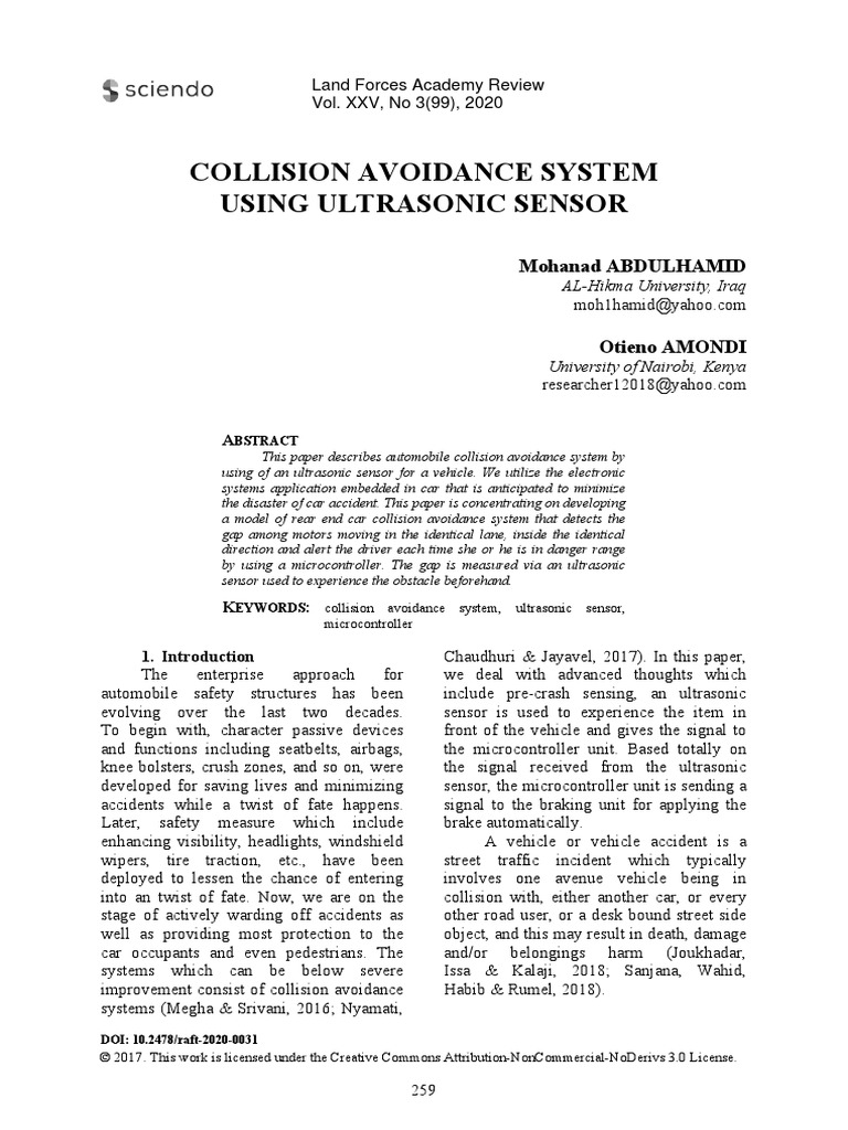 Land Forces Academy Review) Collision Avoidance System Using Ultrasonic Sensor | PDF | Traffic ...