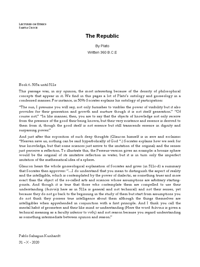 Plato's The Republic - Key Concepts of Ontology and Gnoseology | PDF ...