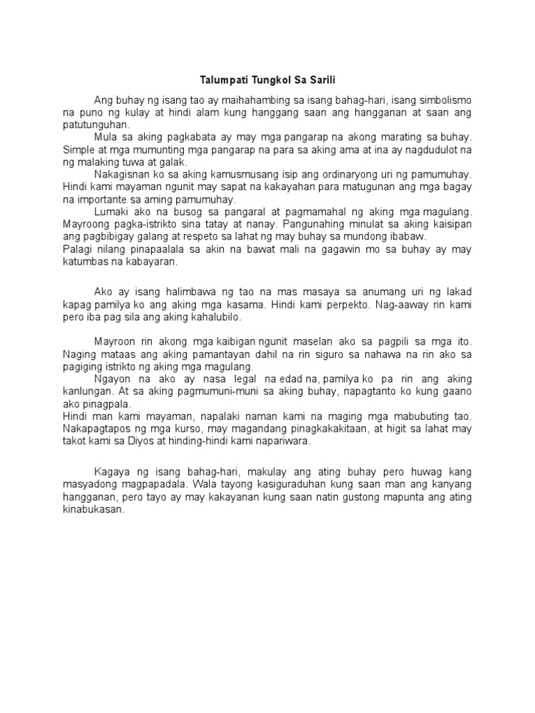 Talumpati Tungkol Sa Sarili | PDF