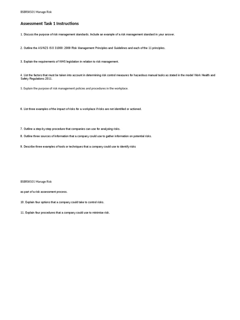 Assessment Task 1 Instructions Pdf Risk Management Customer