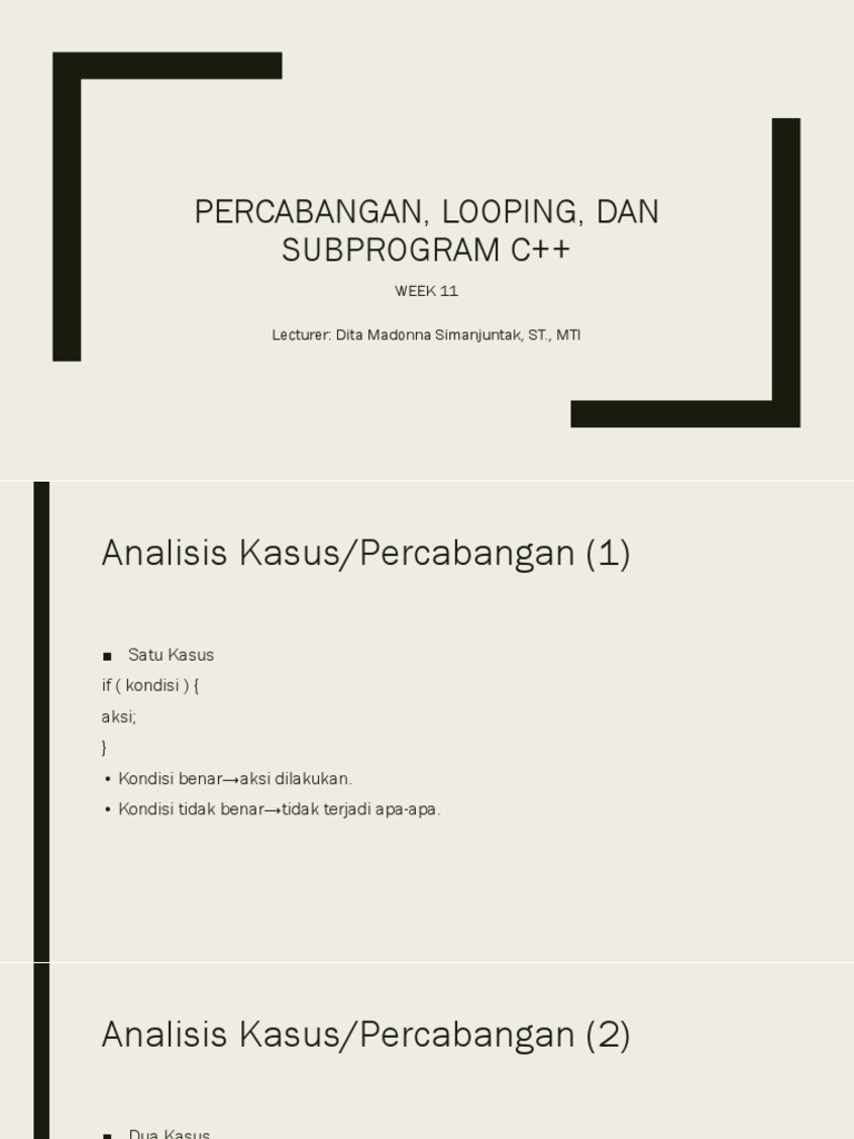 Week 11 - Percabangan, Looping, Dan Subprogram C++ | PDF