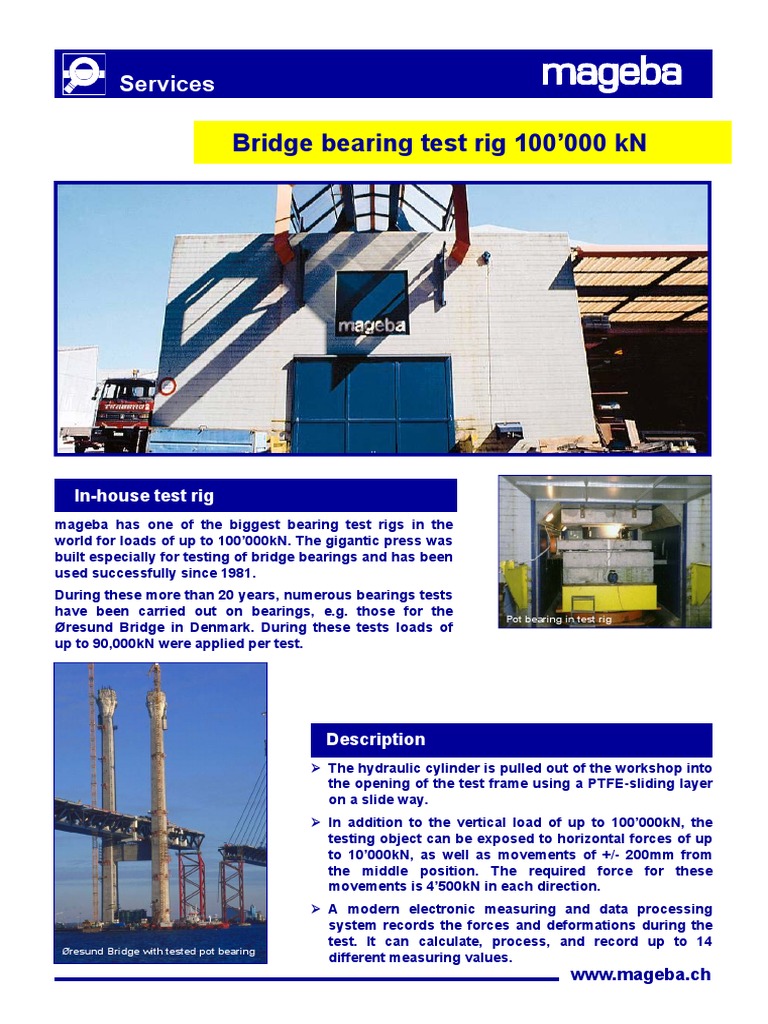 Bridge Bearing Test Rig 100'000 KN: Services | PDF | Bearing ...