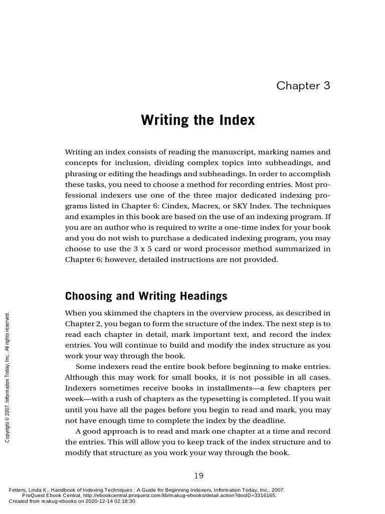 Handbook of Indexing Techniques A Guide For Beginn... - (Chapter 3 ...