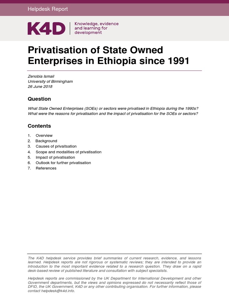 Privatisation in Ethiopia | PDF | Privatization | State Owned Enterprise