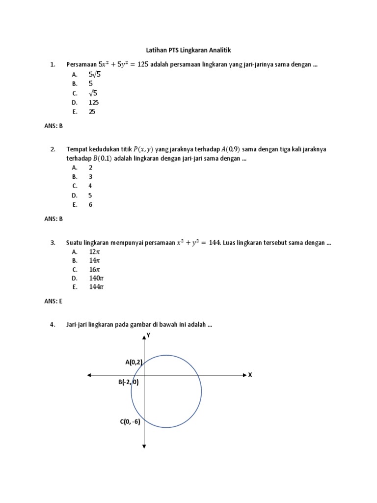 Latihan PTS Lingkaran Analitik Fix | PDF | Metode & Bahan Ajar