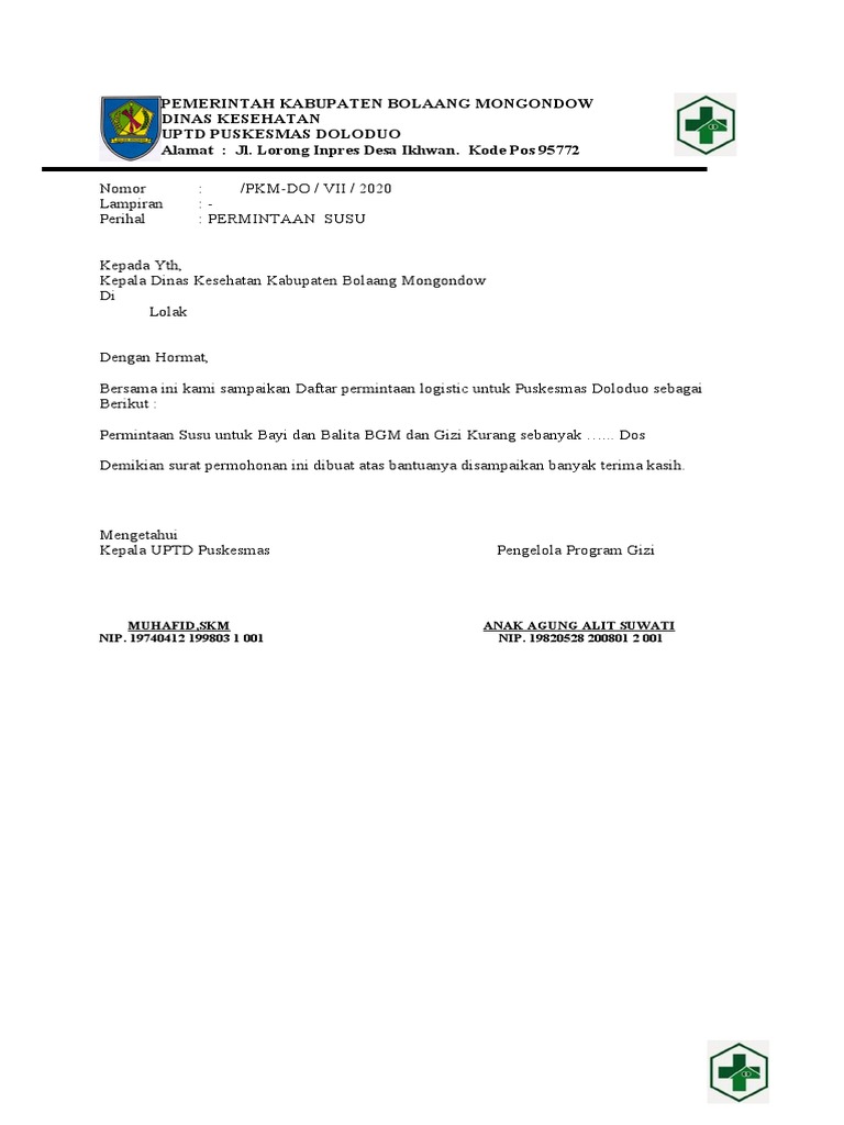 Contoh Permintaan Susu | PDF