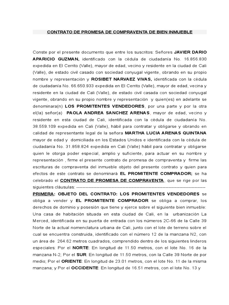 Promesa Compraventa Inmueble Colombia | PDF | Derecho privado | Ley común