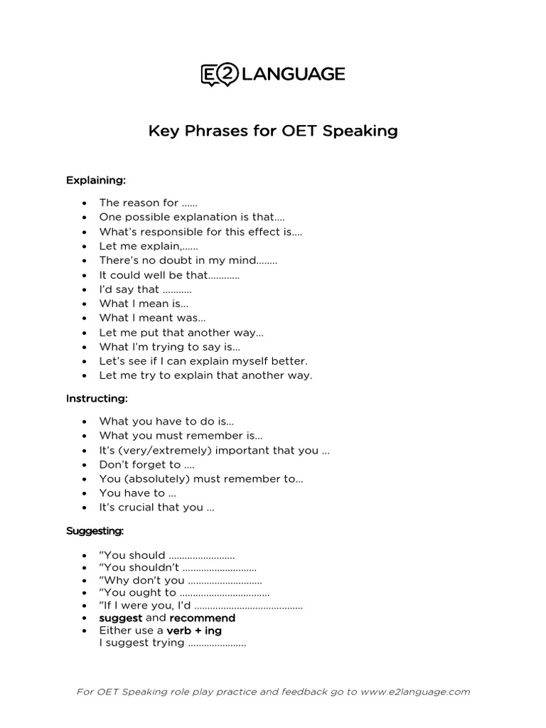OET Words and Phrases - SPEAKING | PDF | Cognitive Science