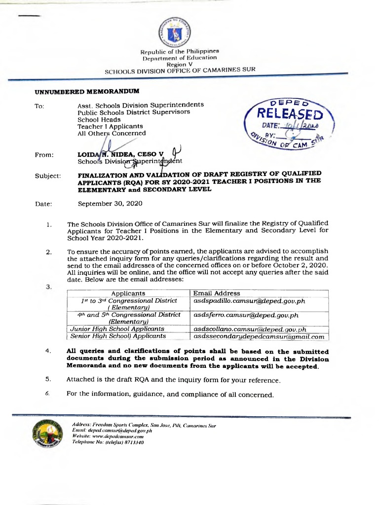 Unnumbered Memorandum: R Elea Sed | PDF