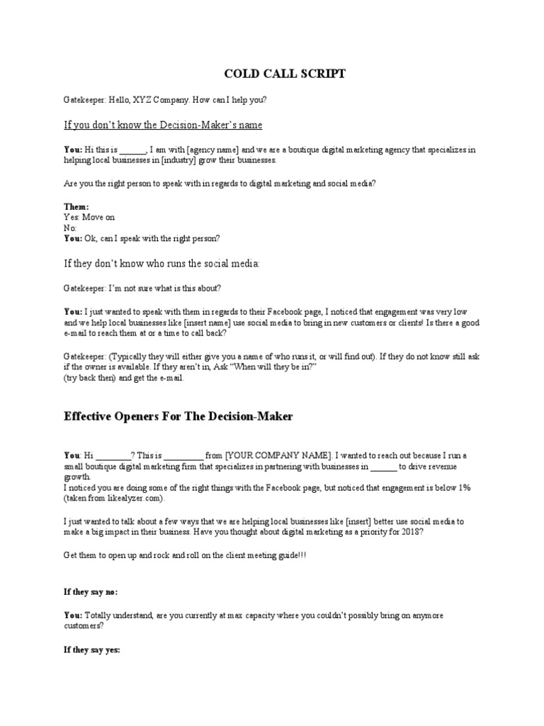 Cold Call Script: If You Don't Know The Decision-Maker's Name | PDF ...