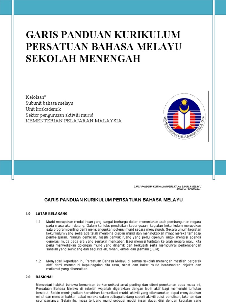 Garis Panduan Kurikulum Persatuan Bahasa Melayu Sekolah Menengah | PDF | Karier & Perkembangan ...