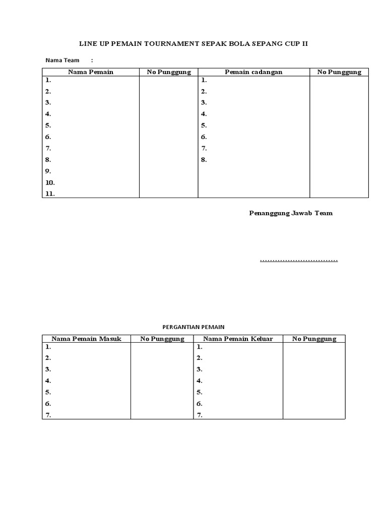 Line Up Pemain Tournament Sepak Bola Sepang Cup Ii | PDF