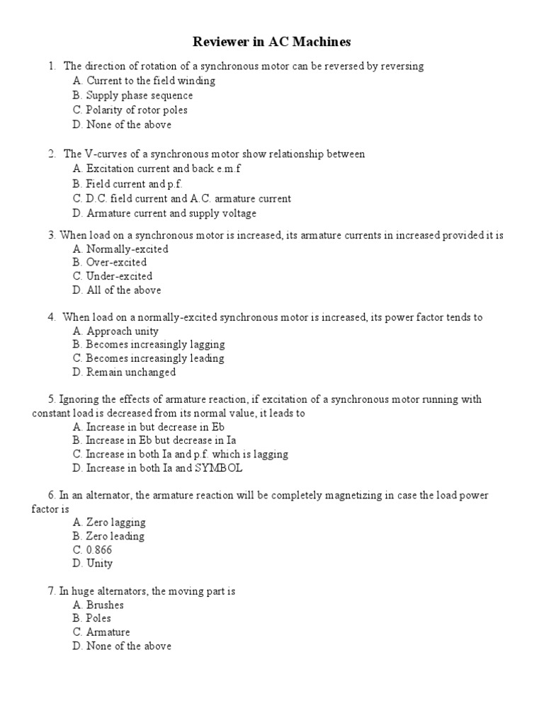 Eece 523 Ac Machines Questions | PDF | Electric Motor | Electric Generator