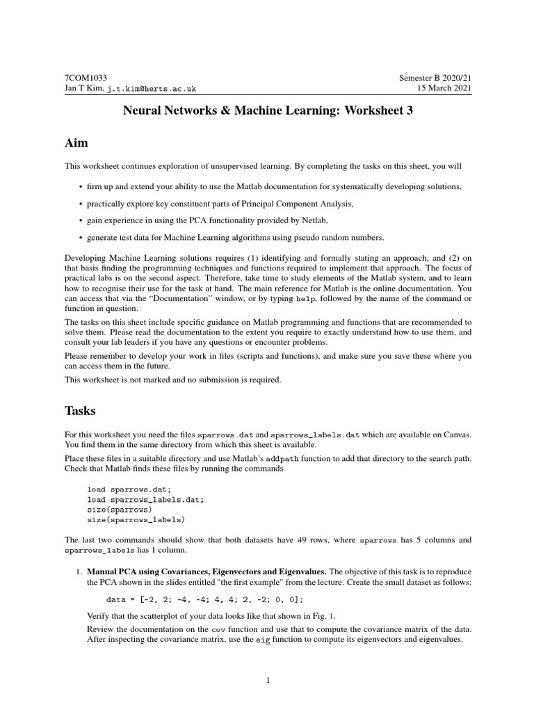 Neural Networks & Machine Learning: Worksheet 3 | PDF | Principal ...