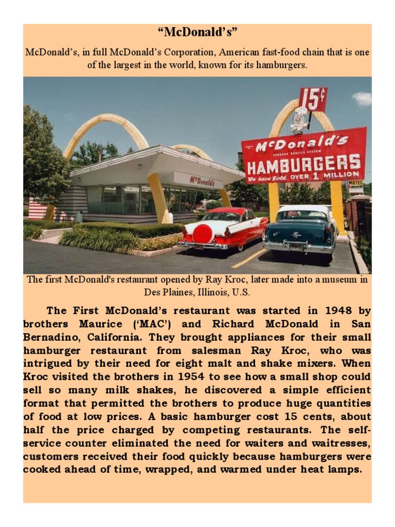 McDonald s History Global Impact PDF Mc Donald s Hamburgers