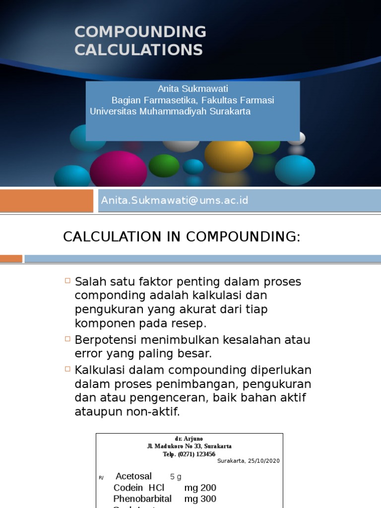 Compounding Calculations: Anita Sukmawati Bagian Farmasetika, Fakultas ...
