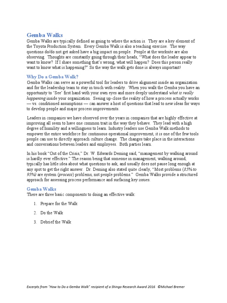 Gemba Walks: Why Do A Gemba Walk? | PDF | Leadership | Critical Thinking