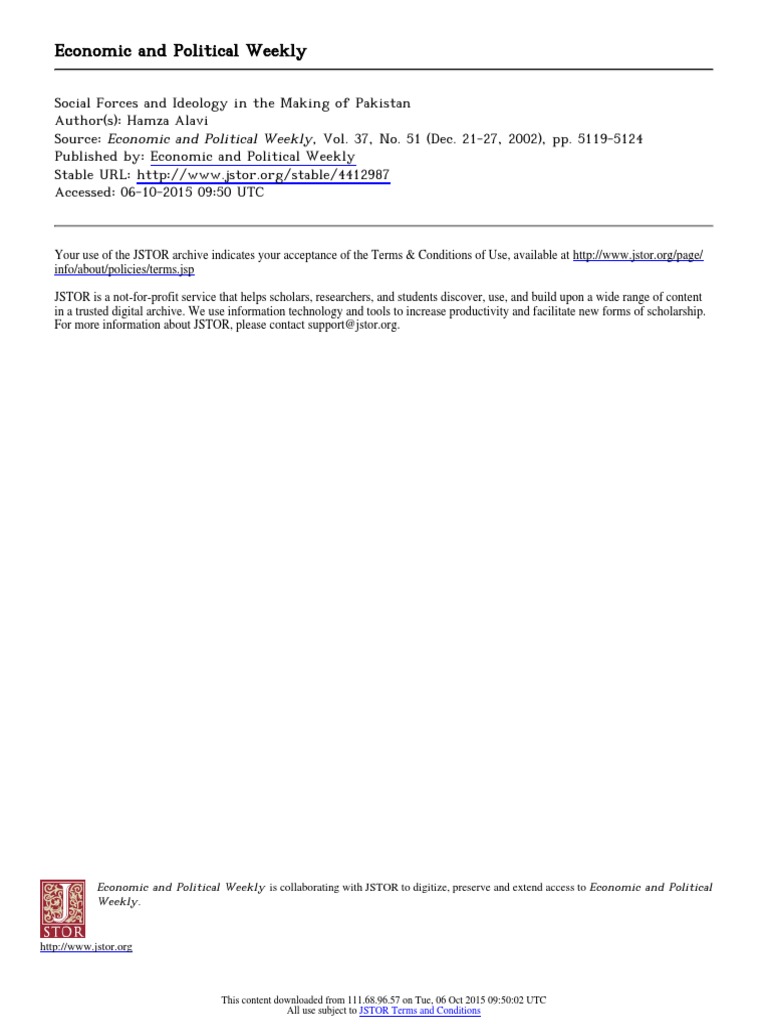 Social Forces and Ideology in The Making of Pakistan Hamza Alavi | PDF ...