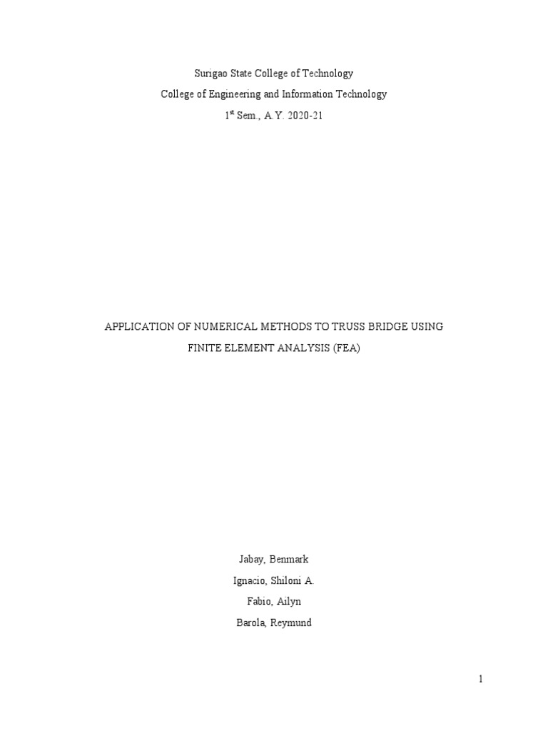 Application of Numerical Methods To Truss Bridge Using Finite Element ...