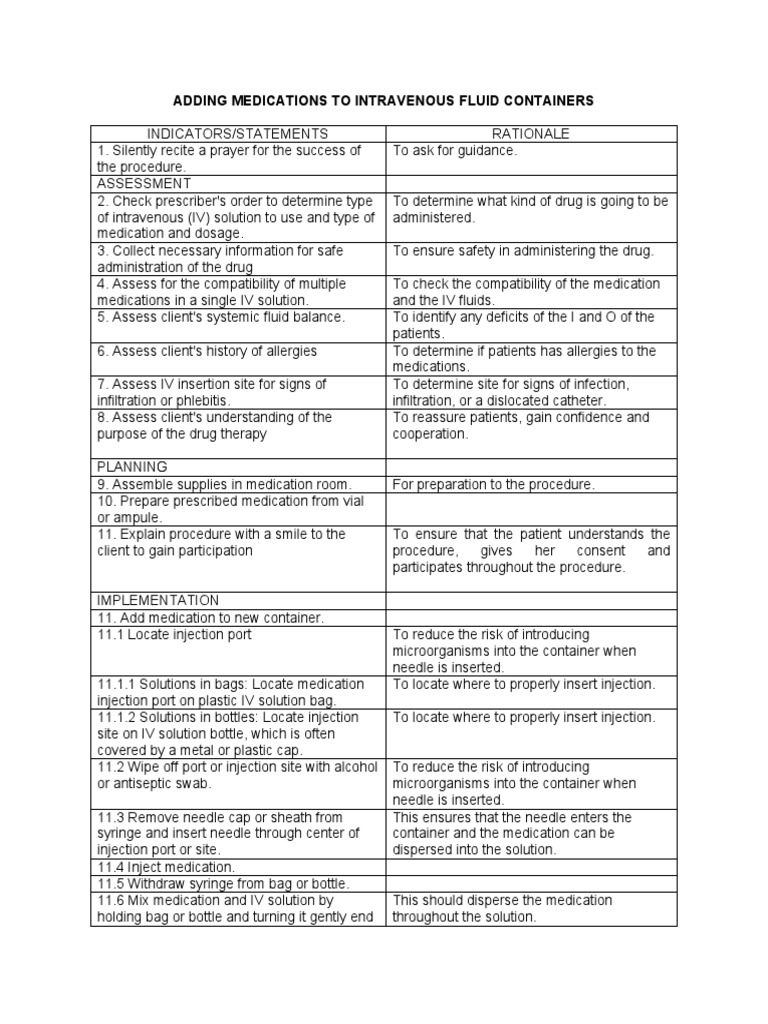Adding Medications To Intravenous Fluid Containers | PDF | Intravenous ...
