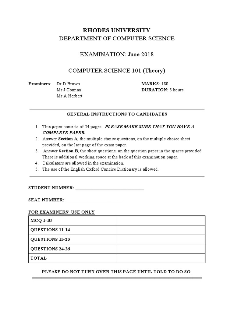 Department of Computer Science EXAMINATION: June 2018 COMPUTER SCIENCE ...