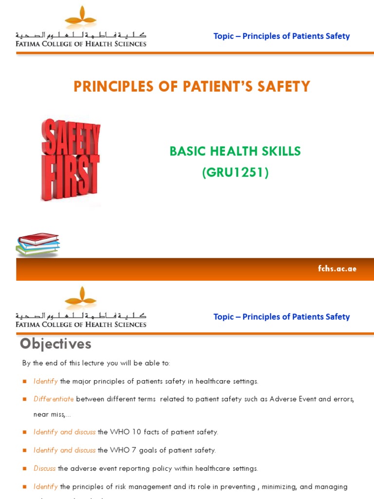 Principles of Patient'S Safety: Basic Health Skills (GRU1251) | PDF ...