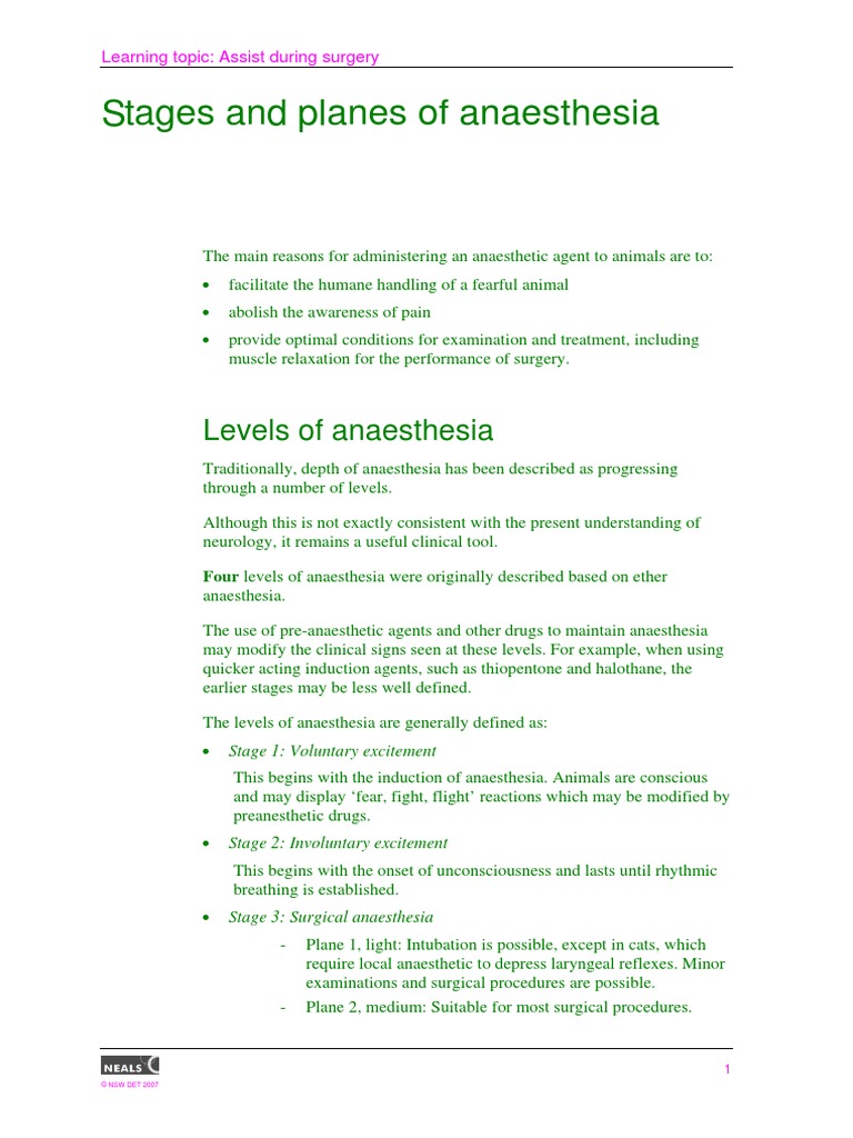 Planes of Anaesthesia | PDF | Anesthesia | Surgery