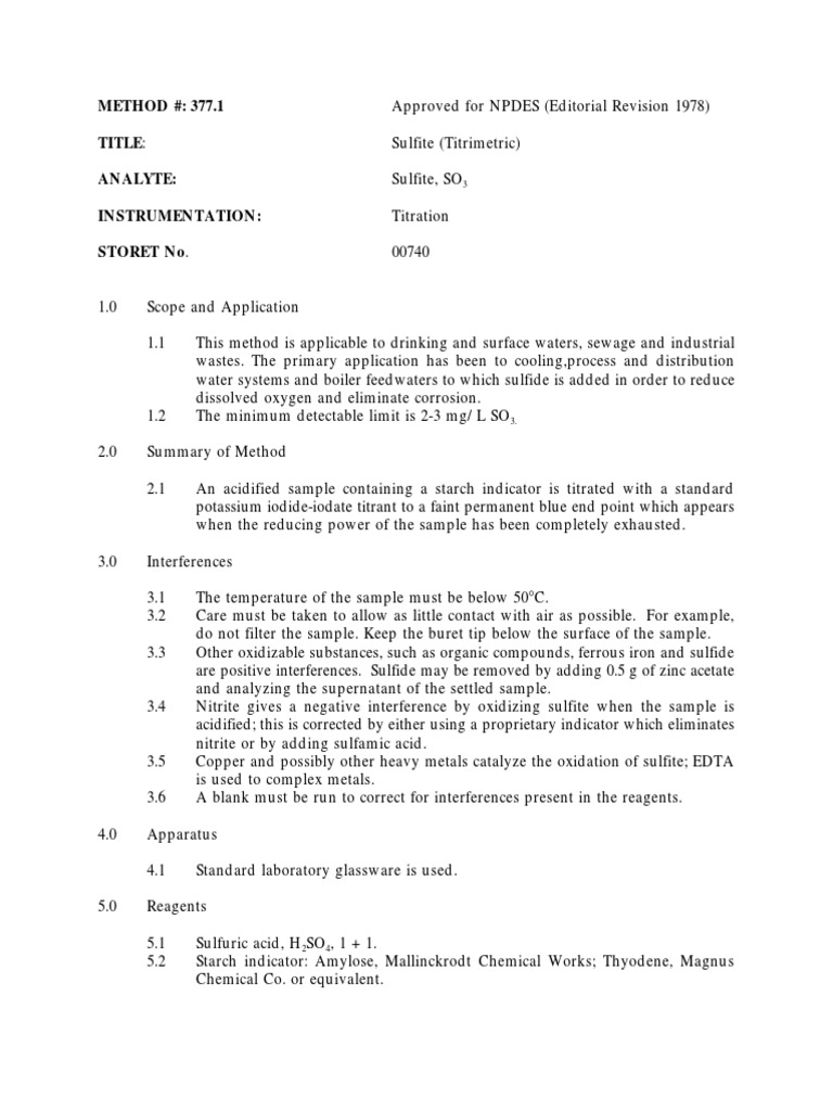 METHOD #: 377.1 Title Analyte: Instrumentation: Storet No | PDF