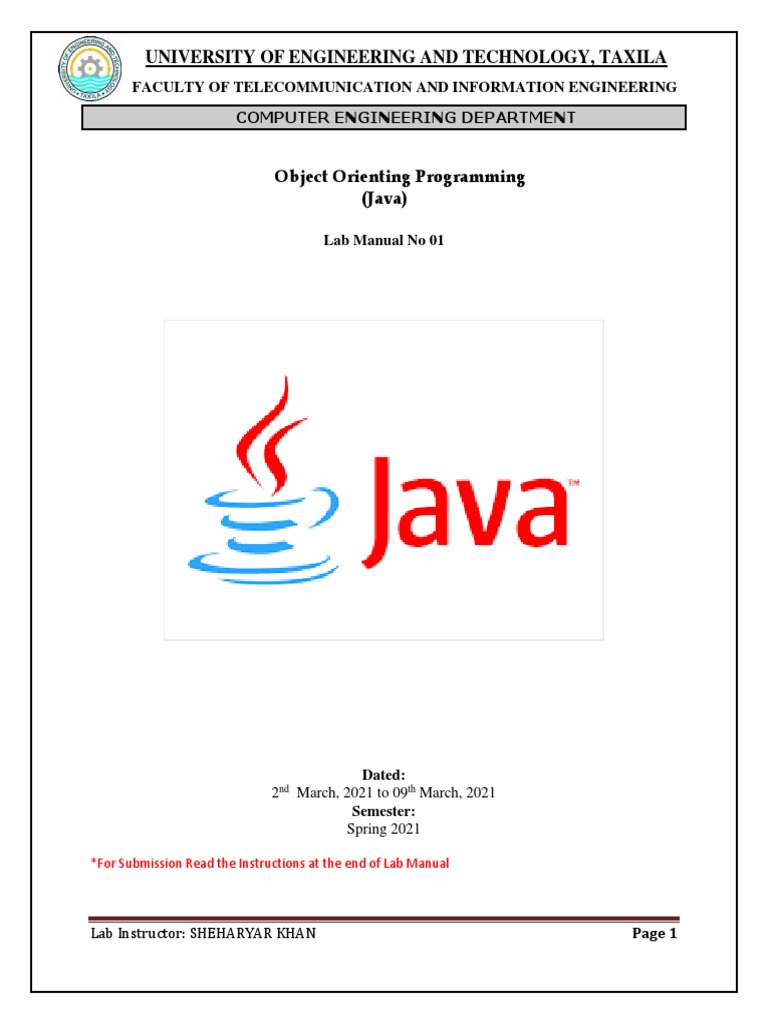 Java Lab Manual For Object Oriented Programming Pdf Java Programming Language Software 