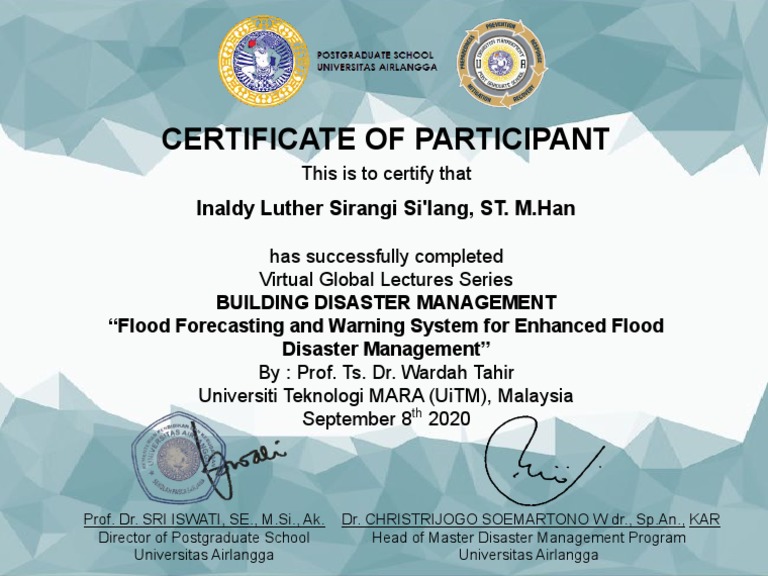Flood Disaster Management Certificate | PDF
