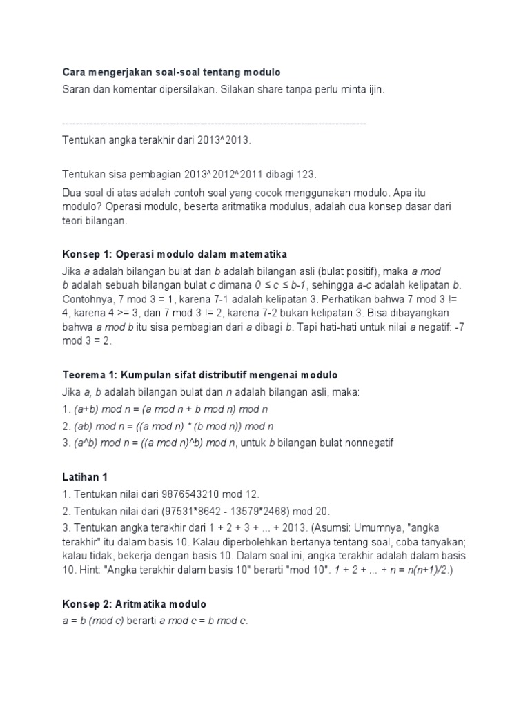 Cara Mengerjakan Soal Modulo | PDF