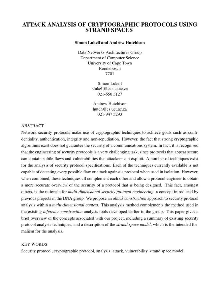 Attack Analysis of Cryptographic Protocols Using Strand Spaces | PDF | Cryptography ...