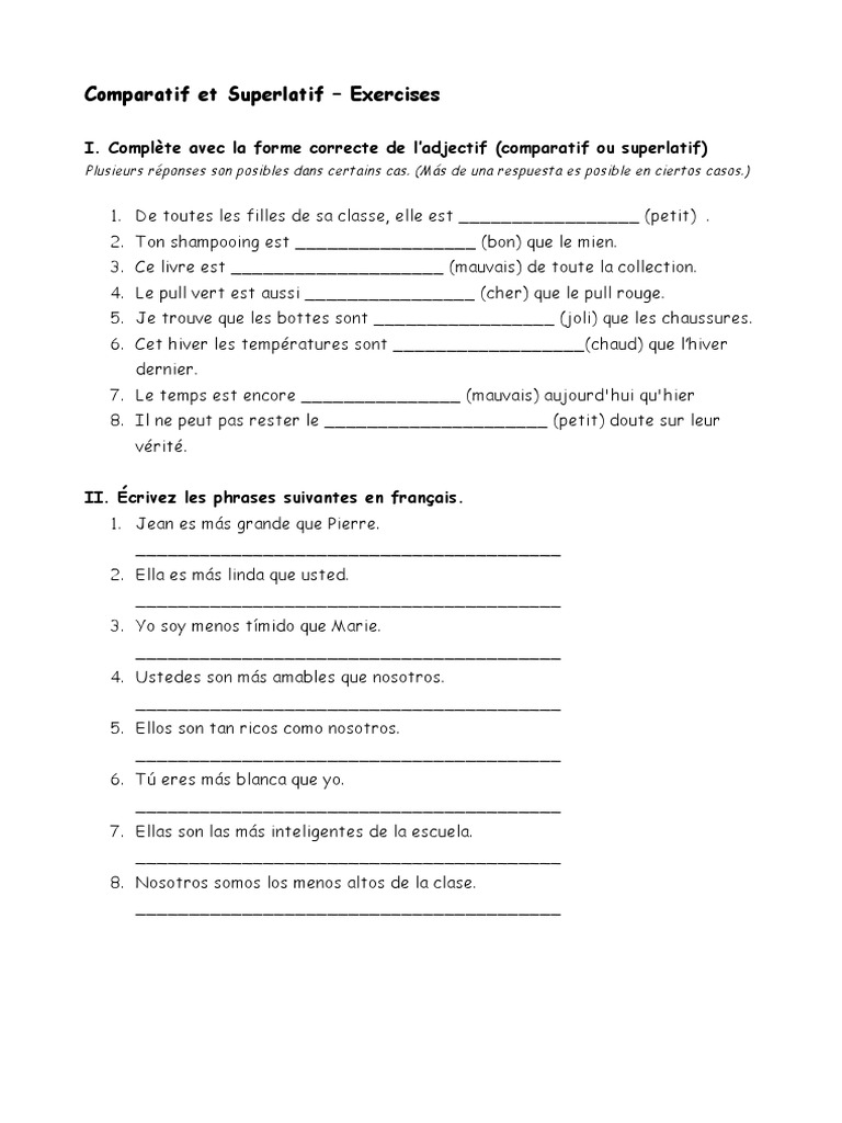 Comparatif Et Superlatif - Exercises | PDF | Arts du langage et discipline