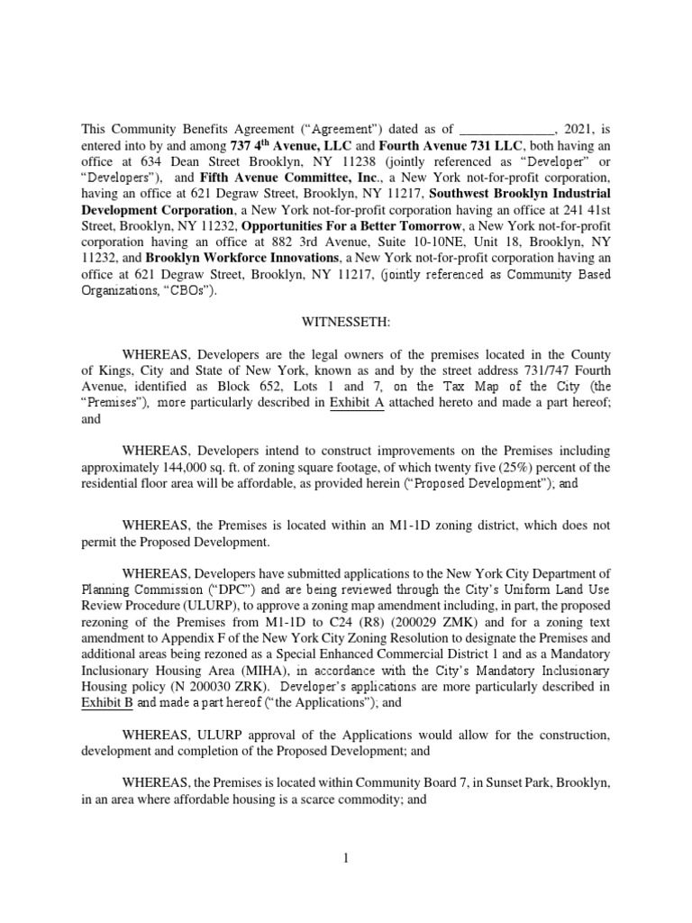 Community Benefits Agreement.2.18.21 - ExecutionVersion | PDF ...