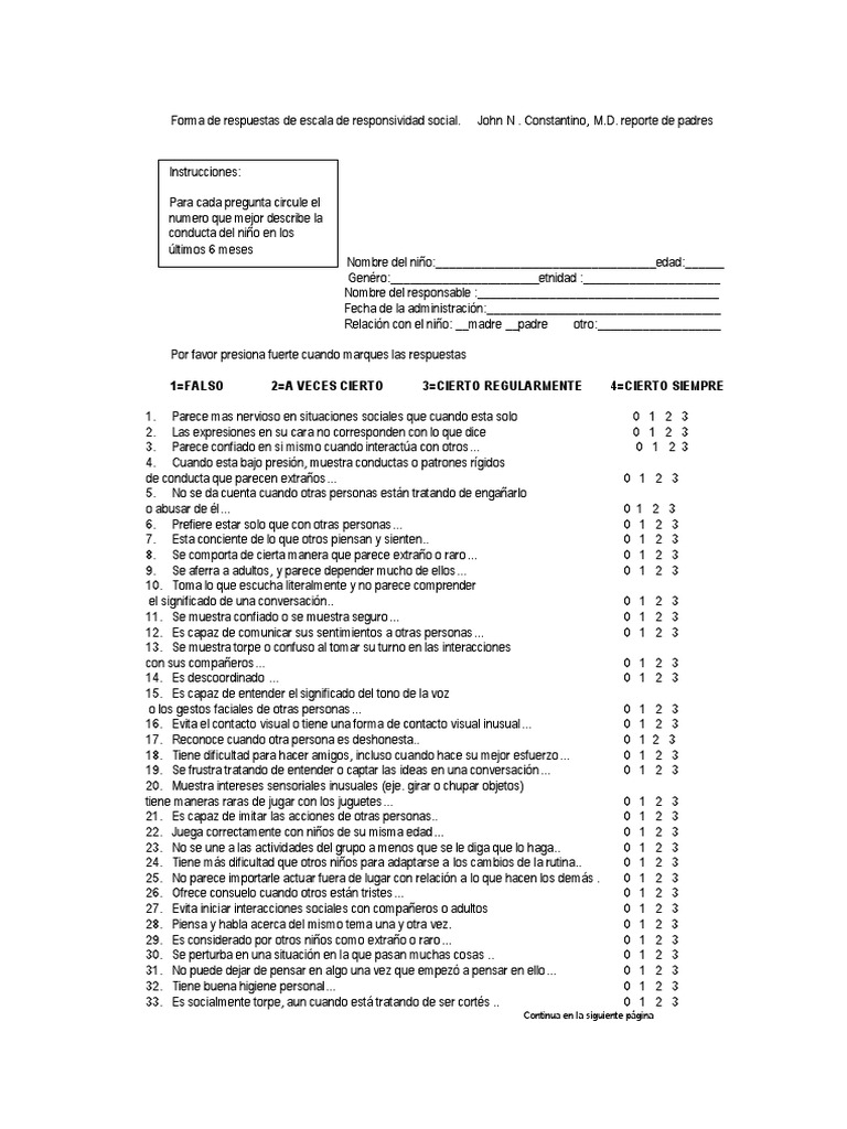 Escala de Respuesta Social SRS-2 | PDF | Salud y bienestar
