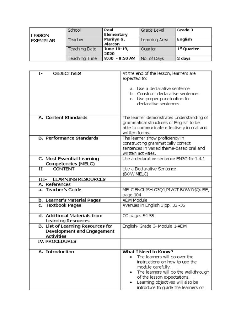 Understanding Declarative Sentences: A Lesson on Using Proper ...