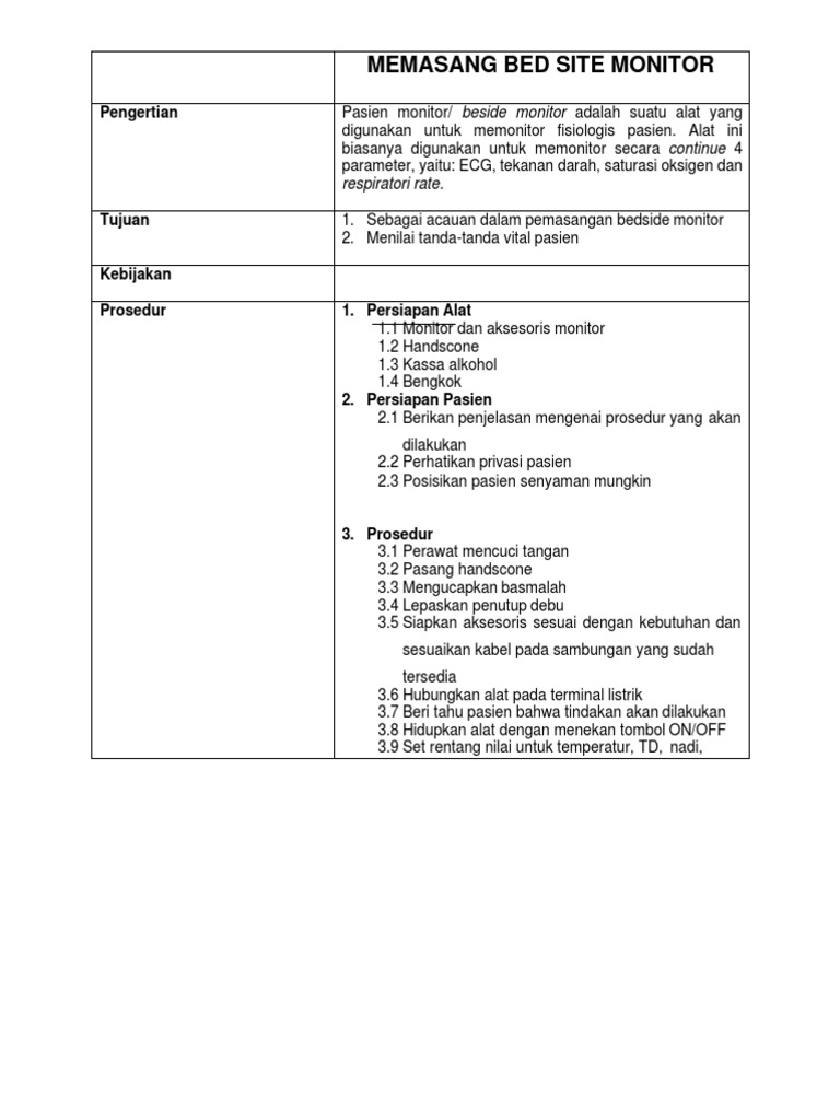 SOP Bedside Monitor | PDF