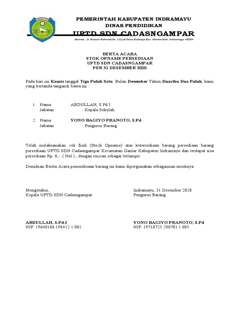 Ba Stock Opname Sipda SDN Cadasngampar | PDF