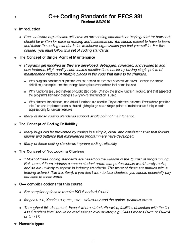 C++ Coding Standards For EECS 381: Revised 8/9/2019 | PDF | Parameter (Computer Programming) | C++