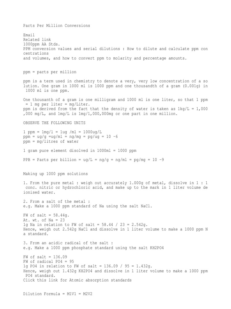 1 PPM | PDF | Molar Concentration | Parts Per Notation