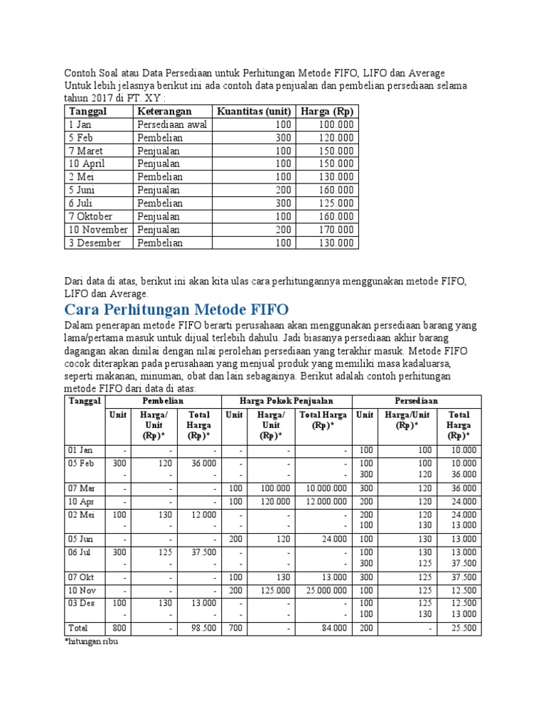 Contoh Soal Atau Data Persediaan Untuk Perhitungan Metode FIFO | PDF