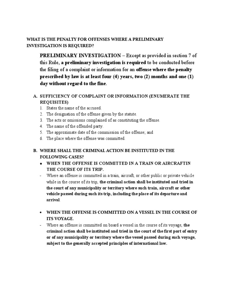 Penalty For Offenses Where A Preliminary Investigation Is Required | PDF