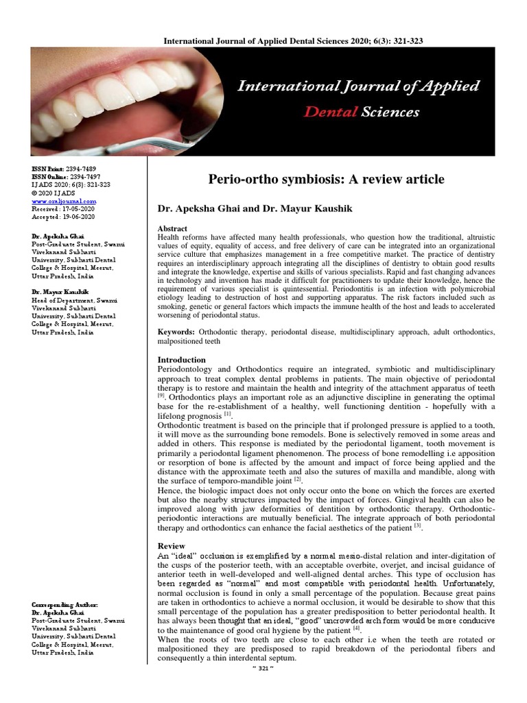 Perio-Ortho Symbiosis: A Review Article: Dr. Apeksha Ghai and Dr. Mayur ...
