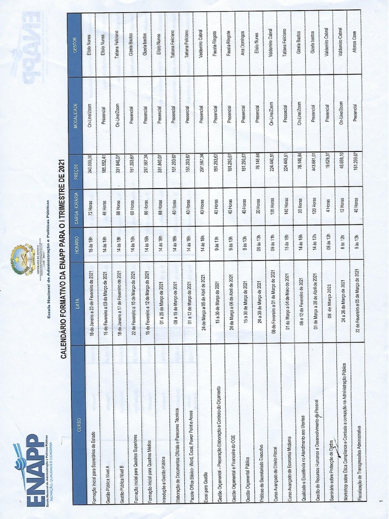 Calendário Formativo Da ENAPP - 2021 | PDF