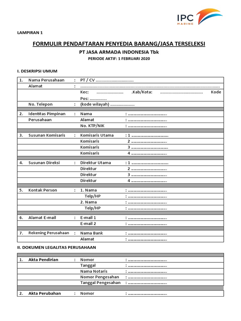 LAMPIRAN 5 Formulir Dan Blanko Pendaftaran DPBJT PT JAI TBK | PDF