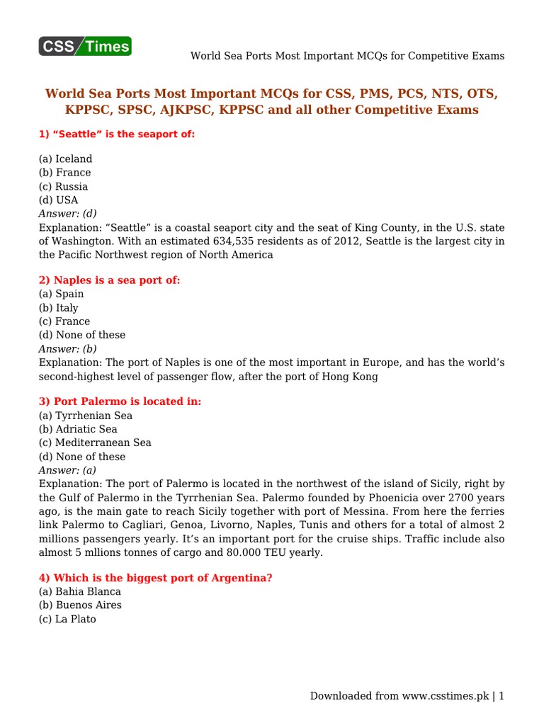 World Sea Ports MCQ | PDF | Port | Palermo